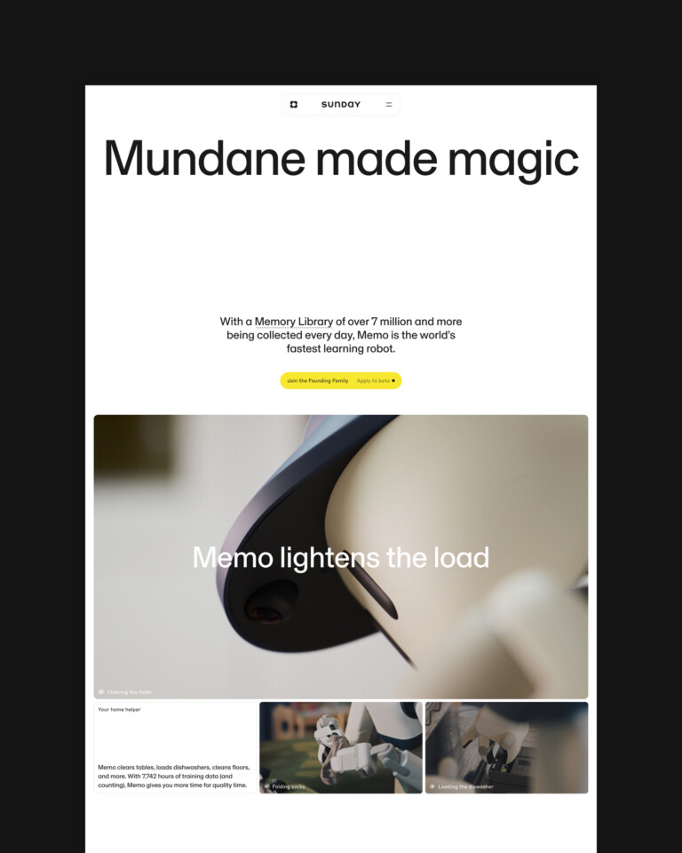 Sunday Robotics Brand & Website — Standard Projects